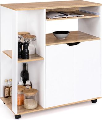 IDMarket K&uuml;chenwagen Cosi, Holz, wei&szlig; und Platten in Buche-Optik, L&auml;nge 76 cm
