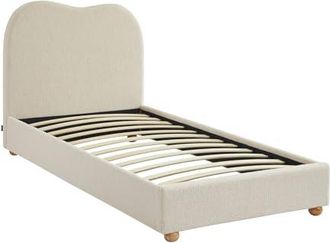 Sweeek Lit avec sommier &agrave; Lattes et t&ecirc;te de lit. Blanc Finition Bouclette. L204 x P98 x H96.5cm