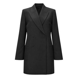 Meimeij Langer Zweireihiger Blazer - - Jackets - Damen - Schwarzk - S