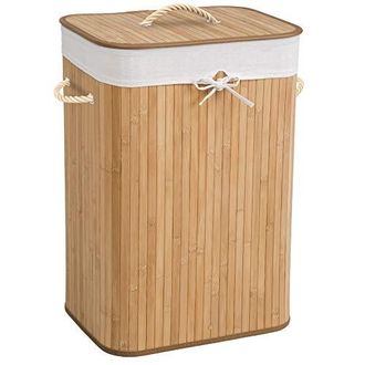 TecTake Panier &agrave; linge Corbeille a linge en Bambou Panier rangement Pliable & Sac &agrave; Linge Amovible Bac de rangement Organisateur salle de bain chambre Pani&egrave;re