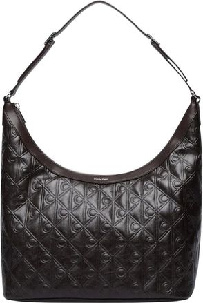 Calvin Klein Sac port&eacute; &eacute;paule moyen Emblem AOP gaufr&eacute; - Femme - Sacs - Brun - Taille: ONE Size