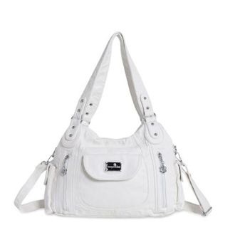 Angel Kiss Grand sac à bandoulière pour femme, sac à main hobo fourre-tout multi-poches en similicuir, blanc