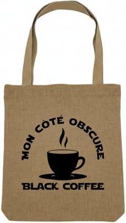 Fabulous Sac Shopping Tote Bag Aspect Lin - Mon C&ocirc;t&eacute; Obscur Caf&eacute; Noir Expresso - Sac de Courses Toile Epaisse 360g Beige Naturel Cabas Port&eacute; Epaule Solide Impr