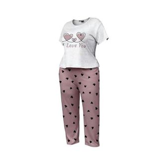 Generic YUJIEBB XL-5XL Ensemble de pyjama pour femme avec imprim&eacute; coeur, v&ecirc;tements de nuit, chemise &agrave; manches courtes et pantalon, v&ecirc;tements de d&eacute;tente amples