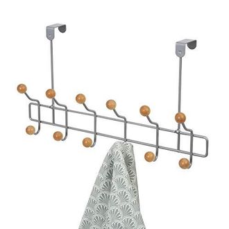 Compactor Billy Über-Tür-Haken, Größe XL, Grauer Epoxidlack-Stahl mit Holzknöpfen, 51x14,5x29 cm