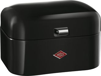 WESCO Wesco Single Grandy Brotkasten in der Farbe schwarz, pulverbeschichtetes Stahlblech, Lüftungslöcher und stabiler Handgriff, 22 x 26,8 x 17,5 cm