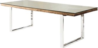 Invicta Interior Massiver Esstisch Barracuda antik Teak Holz mit Stahl Kufenfüßen 180cm inkl. Glasplatte Konferenztisch Holztisch