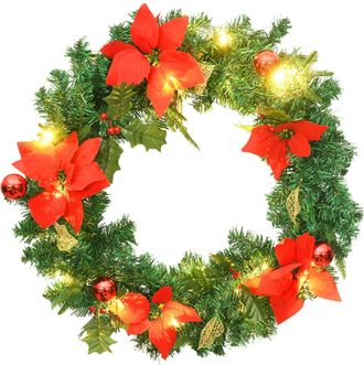 tidyard Weihnachtskranz mit LED Leuchten Türkranz Künstlicher Kranz Wandkranz Weihnachten Girlande Dekokranz Adventskranz 60 cm PVC