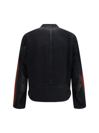 Gucci Mens Cotton Denim Biker Jacket Black