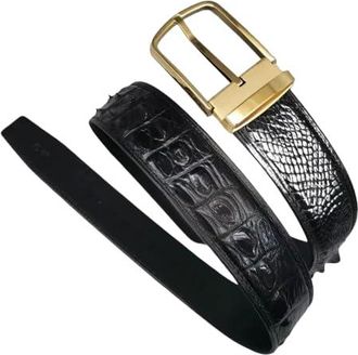 Generic Authentique peau de crocodile exotique classique boucle ardillon en acier noir sangle de taille v&eacute;ritable alligator homme fantaisie ceintures marron, 