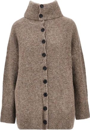 Emporio Armani Cardigan en maille c&ocirc;tel&eacute;e &agrave; col montant - Femme - Pulls - Brun - Taille: 40 FR