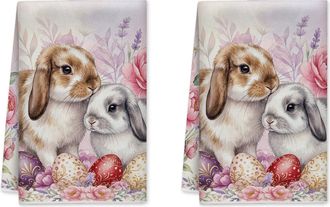 Generic Hasen-K&uuml;chent&uuml;cher, 2er-Set, Fr&uuml;hlings-Ei-Blume, Ostern, Pastellfarben, Mikrofaser, schnell trocknend, Handt&uuml;cher, festliche Heimdekoration, 40,6 x 61