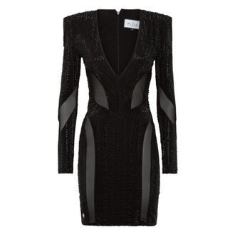 Philipp Plein Femme, Robes, Noir, Taille: 38 FR Padded Shoulder Mini Dress