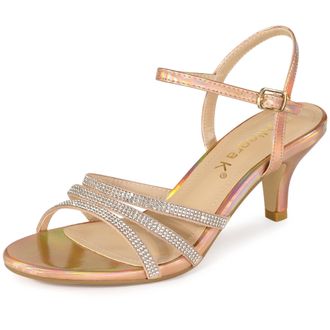 Allegra K Damen Kn&ouml;chelriemen Strass Kitten Heel Sandalen, Ros&eacute;gold, 39 EU