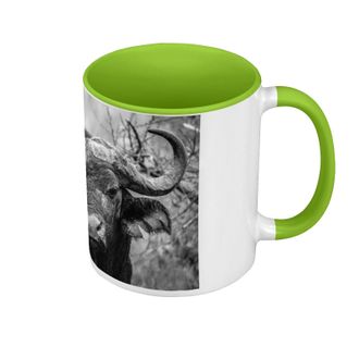 Fabulous Tasse Farbe Premium Gr&uuml;n - Nahaufnahme Wasserb&uuml;ffel in Schwarz und Wei&szlig; Wildnatur - Tasse mit Henkel und farbigem Innenfutter