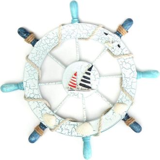 Garneck Nautischen Strand Holzboot Schiff Steuerrad Mediterranen Stil Fischernetz Muschel Wandskulptur Home Wand