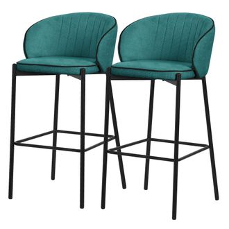 ML Design ML-Design Barhocker 2er Set Petrol mit Stoffbezug, 76 cm hoch, Gepolsterte Barstühle mit Metallgestell, Küchenstühle mit Rückenlehne und Fußstütze, Tr