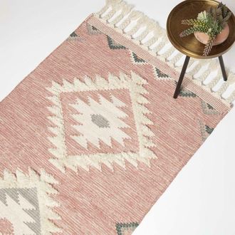 Homescapes Homescapes - Handgewebter Kelim Teppich Pali - 160 x 230 cm, rosa-grau gemustert