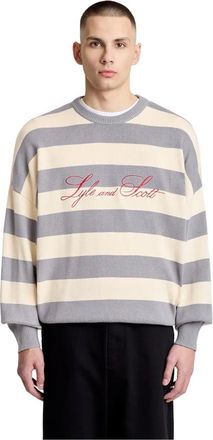Lyle & Scott Homme, Pulls, Gris, Taille: M Mid Knits Striped Embroidered Jumper