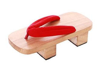 Kawaii-Story K-G-20-2 Geta/sandales japonaises en bois clair avec lani&egrave;re rouge Pour femme Pour geisha samoura&iuml; kendoka Avec tabi Se porte avec un kimono - Beige -