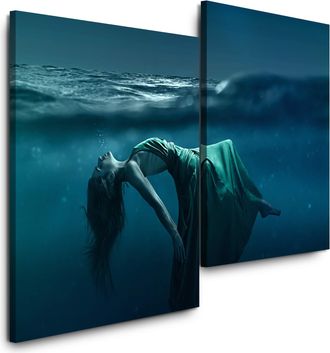 Paul Sinus Art Sinus Art Frau unter Wasser 120x80cm 2 Kunstdrucke je 70x60cm Kunstdruck modern Wandbilder XXL Wanddekoration Design Wand Bild