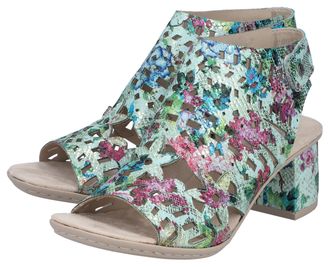 Rieker Sandalette RIEKER, Damen, Gr. 38, mint multicolor, Lederimitat, Reptilienpr&auml;gung, gebl&uuml;mt, Schuhe Sandalette, Sommerschuh, Sandale, Blockabsatz, mit m