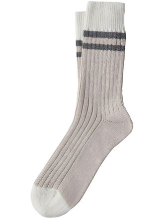 Brunello Cucinelli chaussettes en coton &agrave; d&eacute;tails ray&eacute;s - Tons neutres