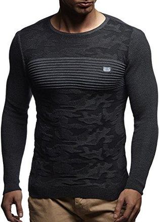 LEIF NELSON FBA-1830 - Pull à coupe étroite pour homme - En tricot fin - Col rond - À manches longues - Pull en laine, idéal pour lhiver et lété, anthracite, XXL