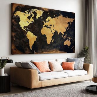 Generic Großes Leinwandbilder Wandbilder Goldene Weltkarte.bild auf leinwand Wandkunst Modern Aesthetic XXL Kunstdruck Deko für Wohnzimmer Schlafzimmer Gesche
