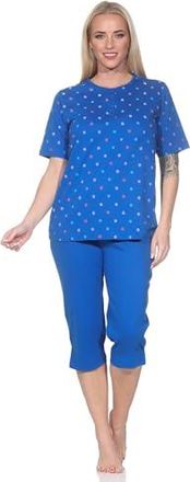 Normann Pyjama Capri à manches courtes pour femme - Aspect à pois - Également en grande taille, bleu, 38-40