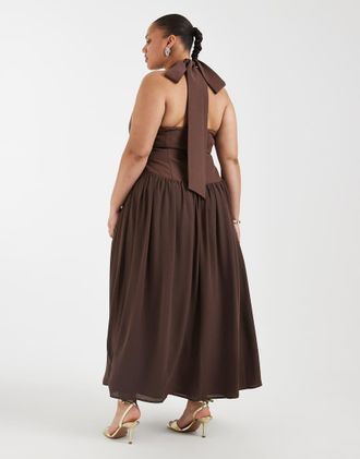 Pretty Lavish Curve Isadora - Robe longue dos nu ajust&eacute;e &agrave; taille basse - Marron