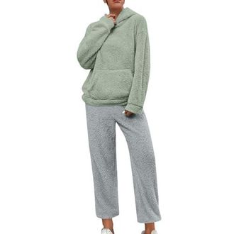 Generic V&ecirc;tements de sport 2 pi&egrave;ces pour femme - D&eacute;bardeurs solides - Pantalon large - Ensemble leggings et sweat-shirt - Jogging pour femme, Vert, XXXXL