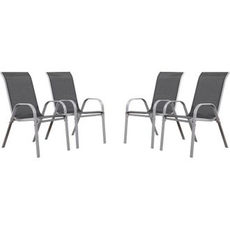 Habitat et Jardin Habitat Et Jardin - Fauteuil jardin Textil&egrave;ne Cordoba - Phoenix - Gris fonc&eacute;/Argent&eacute; - Lot de 4