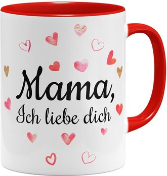 OM3 Liebevolle Kaffee-Tasse mit Spruch - Mama ich liebe dich - Keramik Becher - 325ml - Beidseitig Bedruckt - Rot