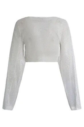 Santa Brands Womens Open-Knit Top With Rhinestones White Polyester Tops