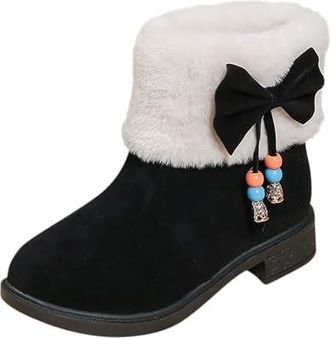 Generic Bottines dhiver chaudes et confortables pour femme - D&eacute;contract&eacute;es - Doubl&eacute;es en polaire - Noeud - Talon bas - Large - Bottes de neige &agrave; enfiler - Pou