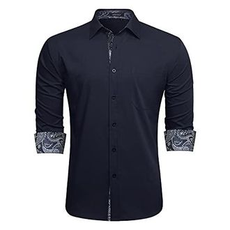 Hisdern Chemise Homme Coupe Classique &agrave; Manches Longues Bleu Marine Chemises habill&eacute;es Formelles boutonn&eacute;es avec Poche