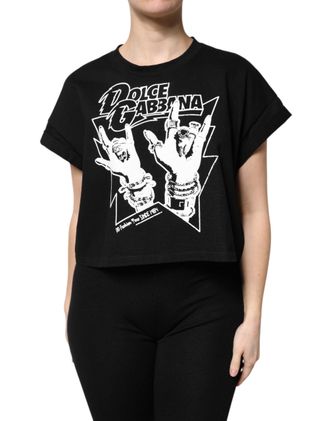 Dolce & Gabbana Womens Black Cotton Printed Short Sleeves T-Shirt
