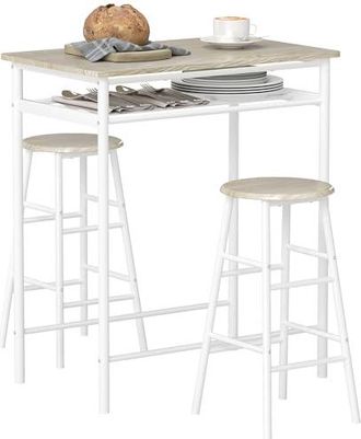 HOMCOM Ensemble Table de Bar avec tabourets, Table &agrave; Manger Debout avec 2 chaises, &eacute;tag&egrave;re et Pieds en m&eacute;tal, Style Industriel, Table Haute Bar et 2 tabouret