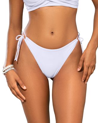 SHEKINI Damen Tie Side Bikini Bottom Hochgeschnittener Brasilianischer Tanga Ger&uuml;schter R&uuml;cken Badeanzug Bottoms(XL,Wei&szlig;)