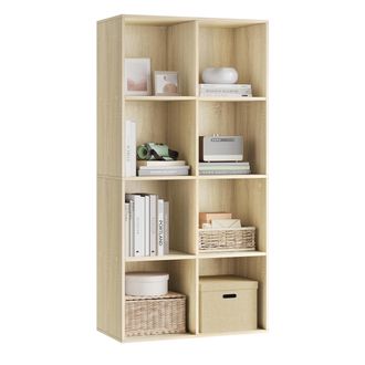 Woltu Bücherregal 8 Fächer, Standregal helle Eiche, freistehendes Würfelregal, Büroregal Aktenregal Aufbewahrungsregal Raumteiler, 60x121x29,5 cm (BxHxT), S