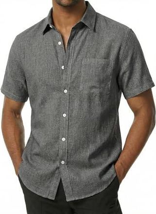 Coofandy Chemise Homme Manches Courtes d&Eacute;t&eacute; Chemise en Lin Chemises de Loisirs Chemisier de Plage R&eacute;guli&egrave;re Coupe avec Poche de Poitrine 02-Noir XXL