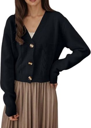 Generico Veste légère et douce avec devant ouvert confortable pour femme, style décontracté, cardigan en tricot pour femme, coupe slim à manches longues, Noir,