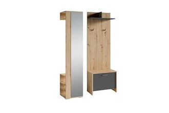 Byliving Garderoben-Set Ben/Flur Garderobe mit Spiegel/viel Stauraum / 3-teilig/Hochschrank/Wandpaneel/Sitzbank (Artisan Eiche-Optik/Anthrazit)