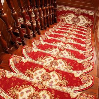 Insun Stufenmatten Halbrund Treppenteppich Anti Rutsch Abwaschbarer Renaissance Vintage Orientalisch Muster Treppenstufen Matten Rot 2 24x80cm 5 St&uuml;ck