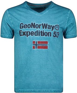 Geographical Norway Jimdo Men - Tee Shirt Homme - T shirt Fashion Coupe Reguliere - Vetements Manches Courtes Marque - Tshirt Printemps Ete Automne (Bleu L)