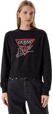 Guess Damen-Sweatshirt, dreieckiges Logo mit Strass, Schwarz, Schwarz, 42