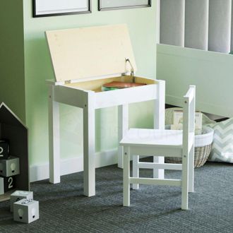 Home Discount Aries Kinderschreibtisch mit Stuhl aus Massiv-Kiefernholz, Weiß