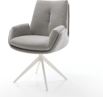 DELIFE Drehstuhl Clea-Flex Strukturstoff Soft Grau Kreuzgestell breit Weiß 360° drehbar Wippfunktion, Esszimmerstühle