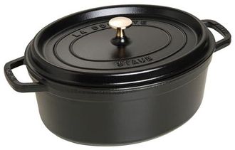 Staub Cocotte en Fonte Émaillée avec Couvercle, Tous feux dont induction, 6 à 7 personnes, Ovale, 33 cm, 6,70 L, 8,2 kg, Noir Mat